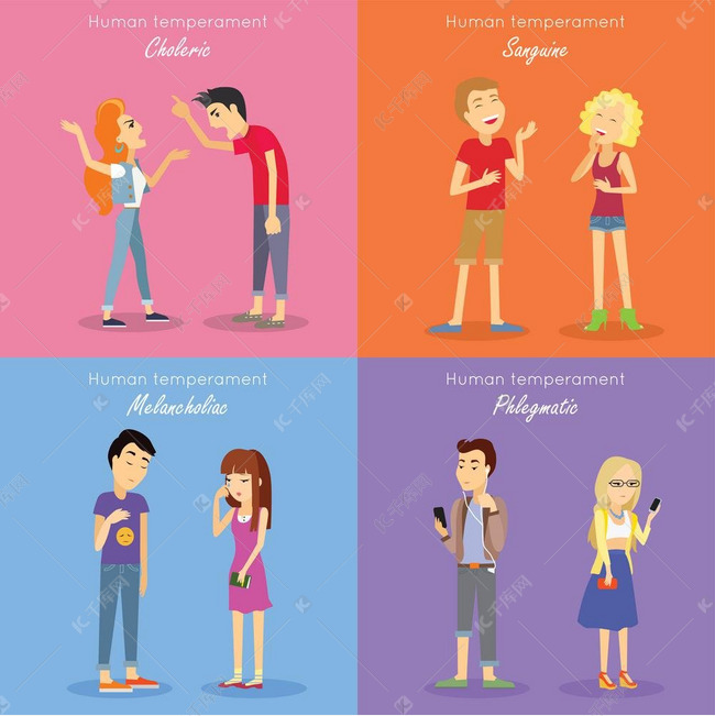 Human Templament Fundamental Personality Types. 人的气质基本人格类型。素材图片免费下载-千库网