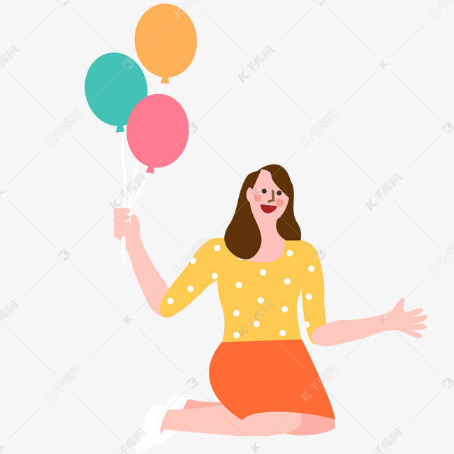 坐着的卡通美女人物素材图片免费下载-千库网