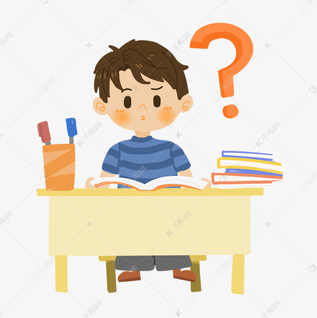 卡通男孩做题遇到难题PNG素材图片免费下载-千库网