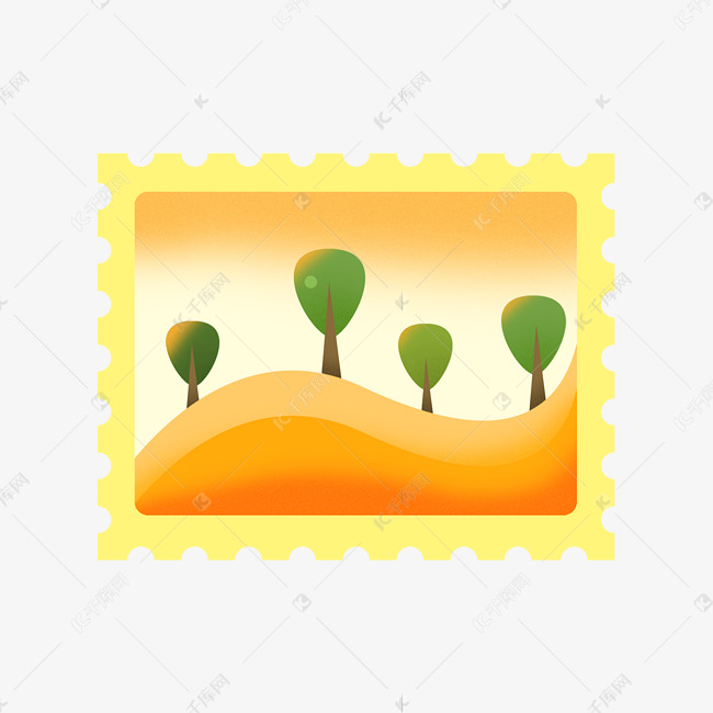 黄色树木邮票素材图片免费下载-千库网