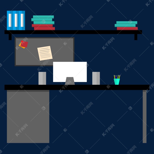 办公桌电脑书架素材图片免费下载-千库网