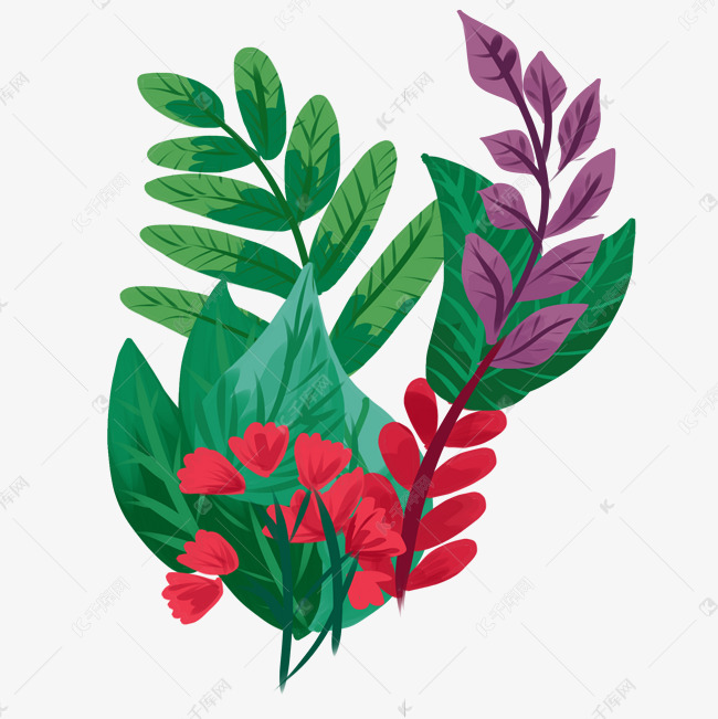 七夕植物花草树花朵丛手绘装饰素材图片免费下载-千库网