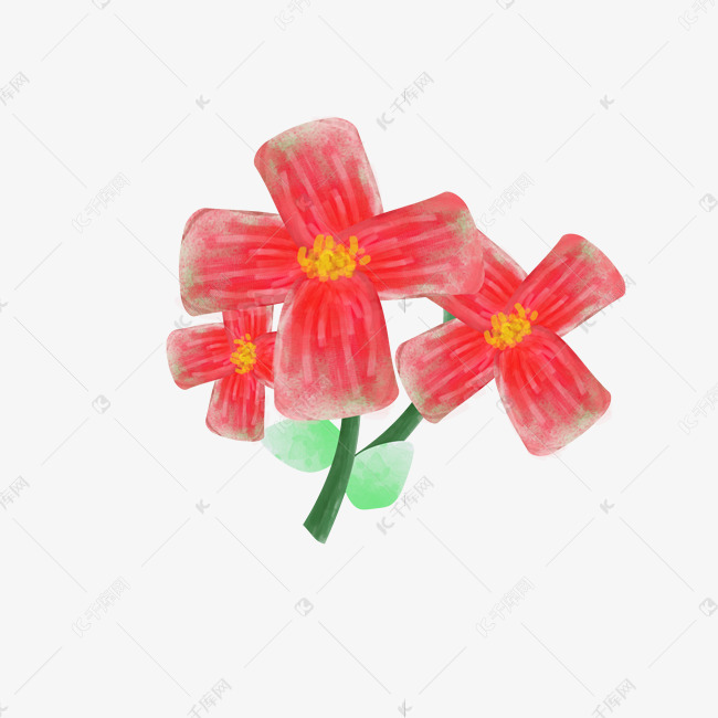 春天红色花枝插画素材图片免费下载-千库网