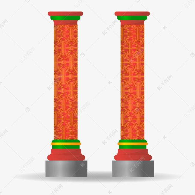 红色花纹柱子素材图片免费下载-千库网
