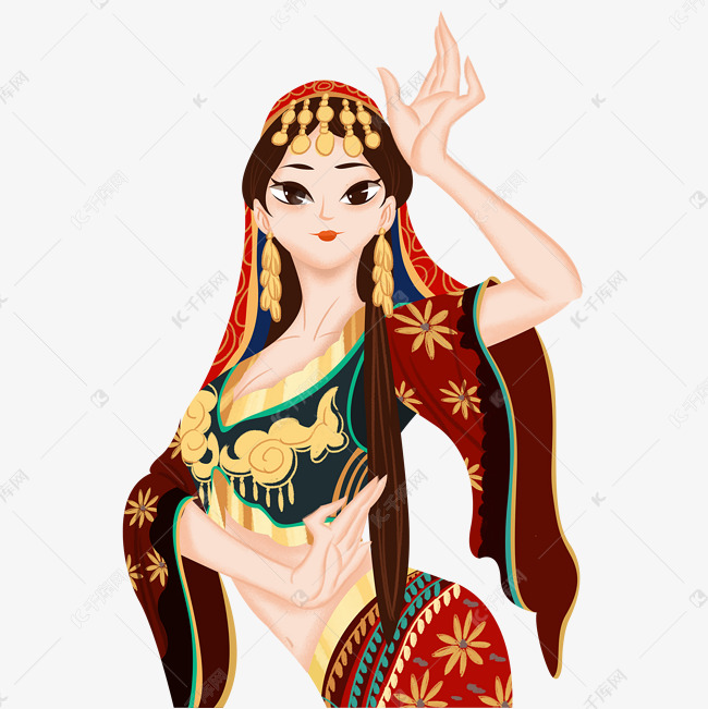 少数民族人物维吾尔族手绘插画素材图片免费下载-千库网