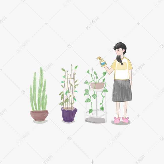 浇花的小清新女孩素材图片免费下载-千库网