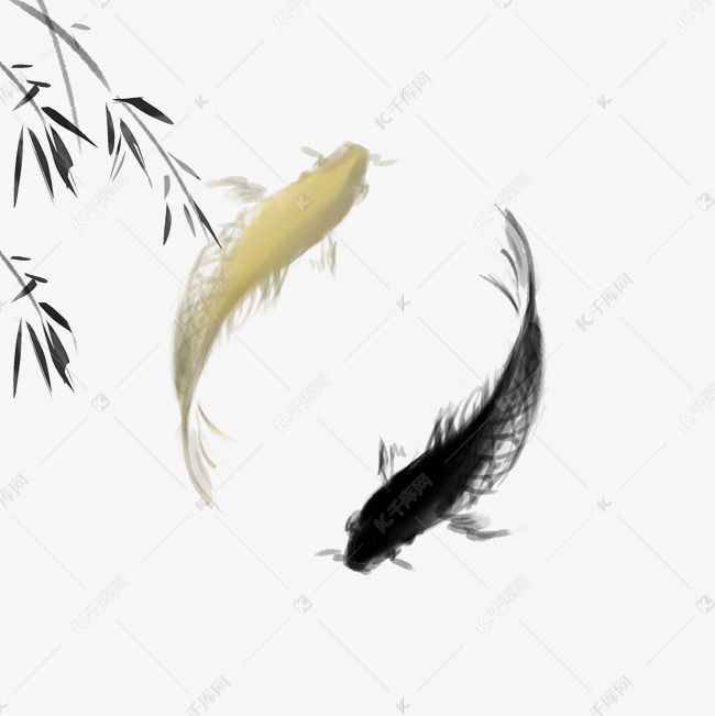 水墨装饰黑锦鲤黄锦鲤素材图片免费下载-千库网