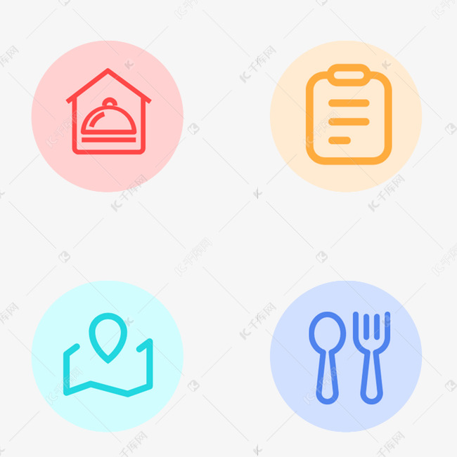 常用美食外卖食品类icon图标美食菜单地图餐具素材图片免费下载-千库网
