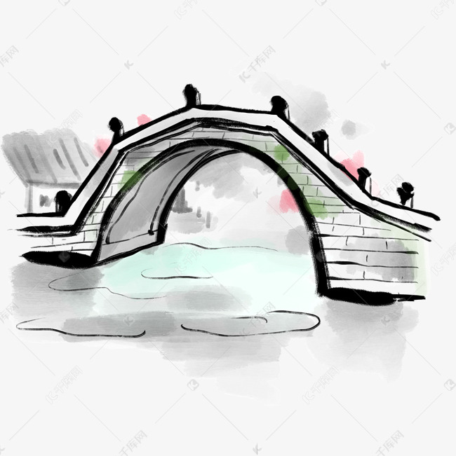 水墨国画桥风景素材图片免费下载-千库网