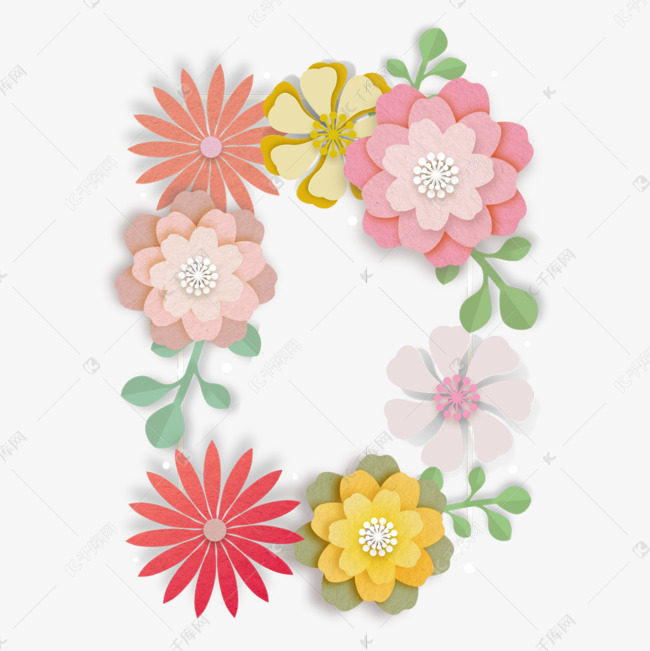 花簇剪纸风格边框素材图片免费下载-千库网