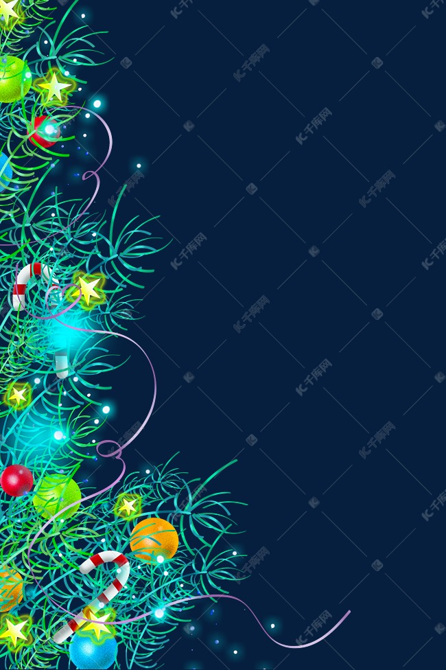 蓝色圣诞树侧边框文本框素材图片免费下载-千库网