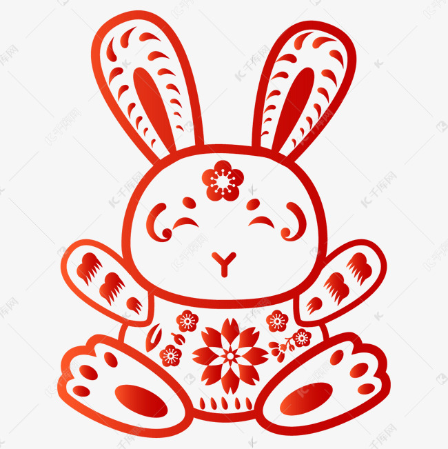 红色兔年兔子剪纸素材图片免费下载-千库网