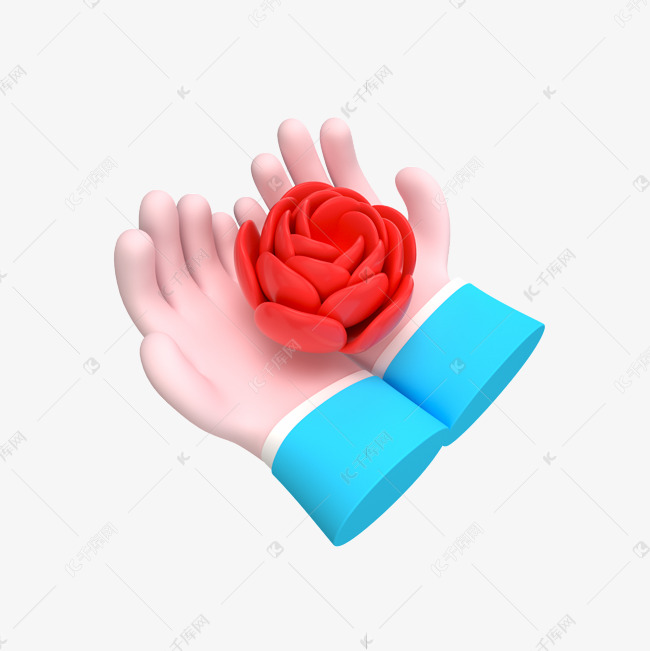 C4D微立体粘土手捧玫瑰素材图片免费下载-千库网