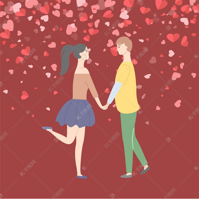 恋爱中的卡通学生，男性和女性，背景是红心。素材图片免费下载-千库网