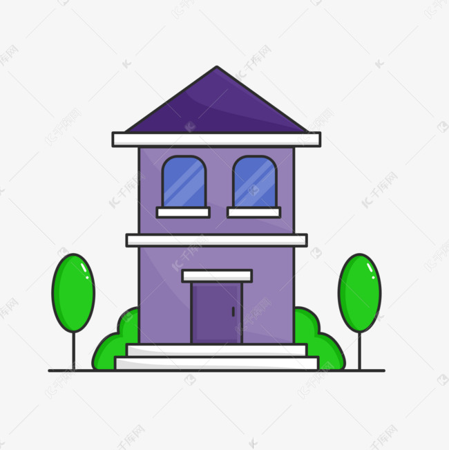 平面卡通房子树木素材图片免费下载-千库网