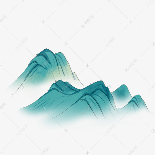 中国风古风青山远山描线水彩素材图片免费下载-千库网