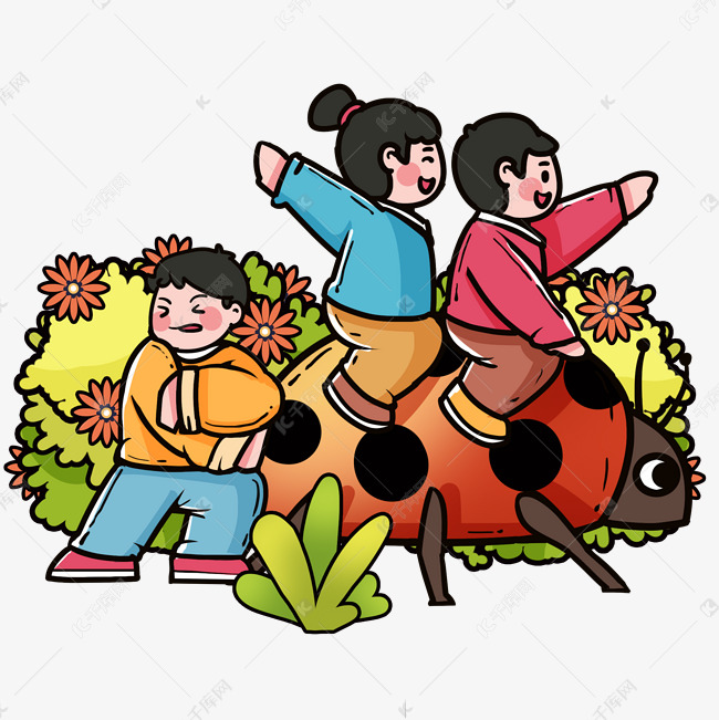 描边漫画小人国惊蛰骑瓢虫素材图片免费下载-千库网