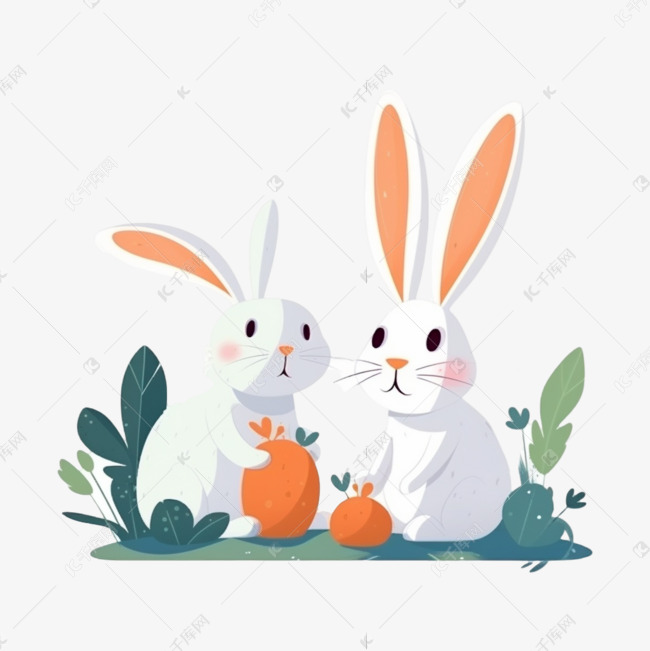 扁平卡通插画装饰兔子吃胡萝卜8素材图片免费下载-千库网