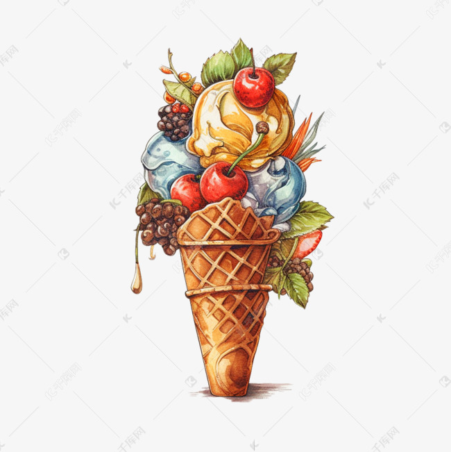 美味手绘夏日水果雪糕素材图片免费下载-千库网