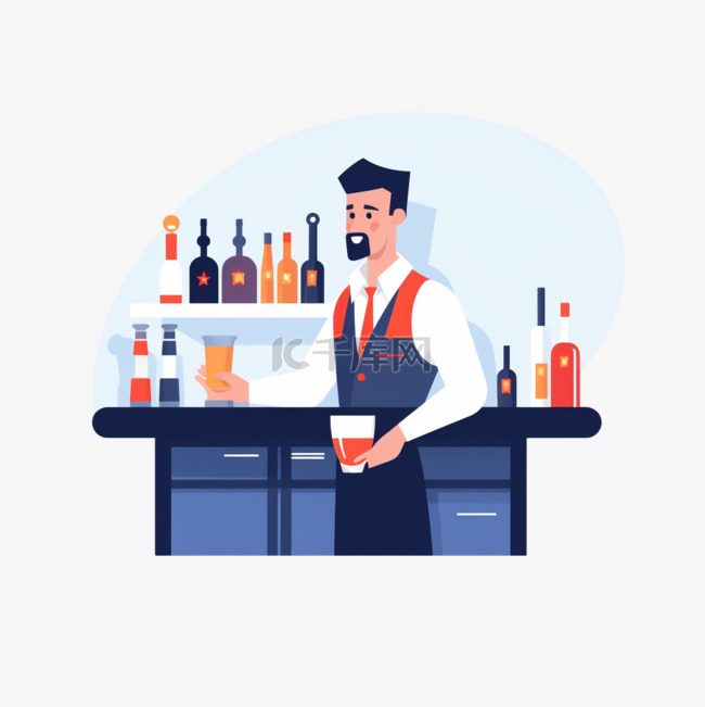 扁平风职业人物调酒师素材图片免费下载-千库网