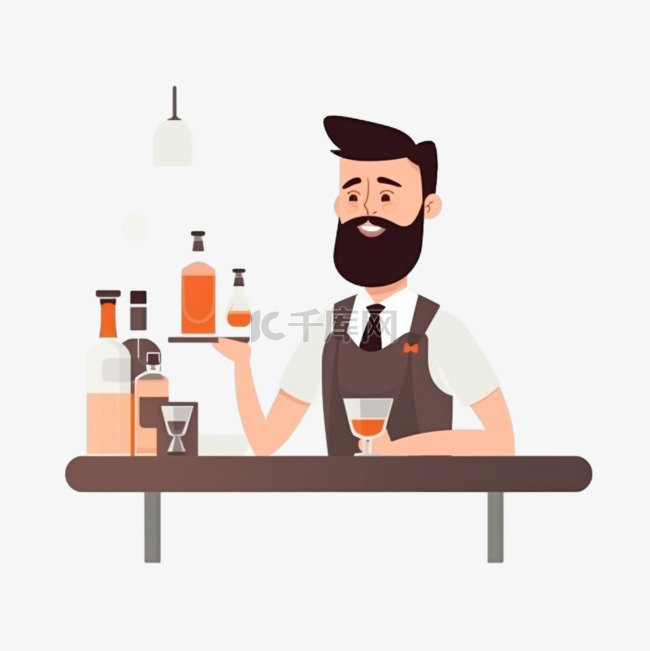 扁平风职业人物调酒师素材图片免费下载-千库网