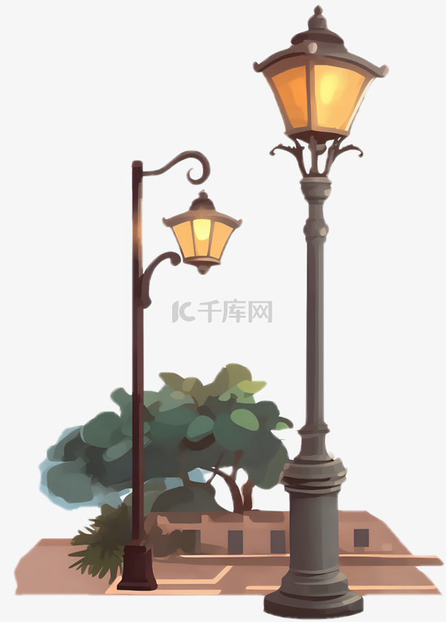 卡通扁平风格路灯素材图片免费下载-千库网