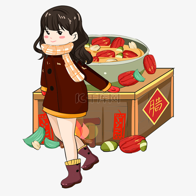 腊八节喝腊八粥手绘插画素材图片免费下载-千库网