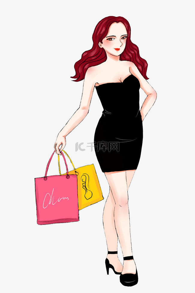 女神节电商淘宝促销购物双十一双十二手绘PNG免抠素材图片免费下载-千库网