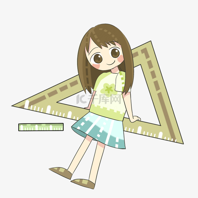 小女孩三角尺插画素材图片免费下载-千库网