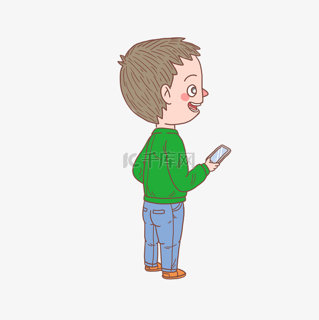 卡通手绘人物看手机男孩素材图片免费下载-千库网