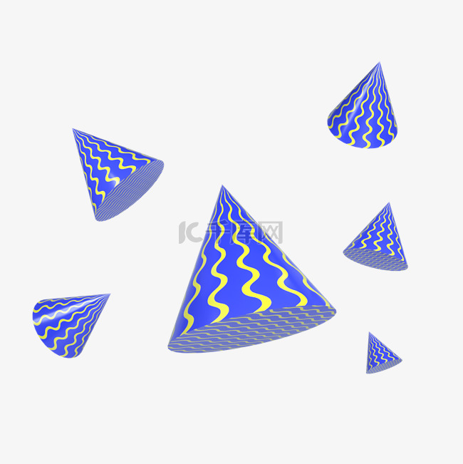 C4D孟菲斯风格立体圆锥PNG素材图片免费下载-千库网