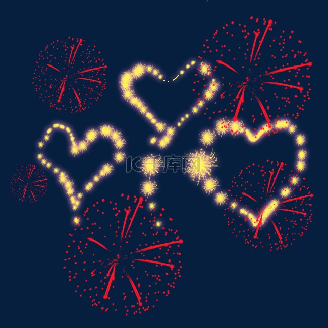 心型烟花情人节烟花素材图片免费下载-千库网