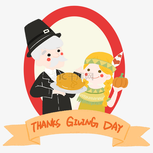 感恩节吃火鸡和印第安小女孩素材图片免费下载-千库网