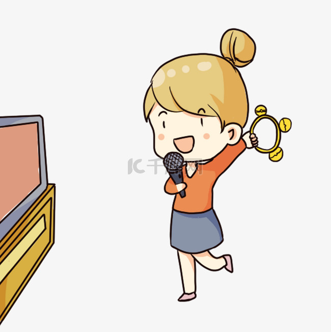 手绘卡通唱歌的女孩素材图片免费下载-千库网