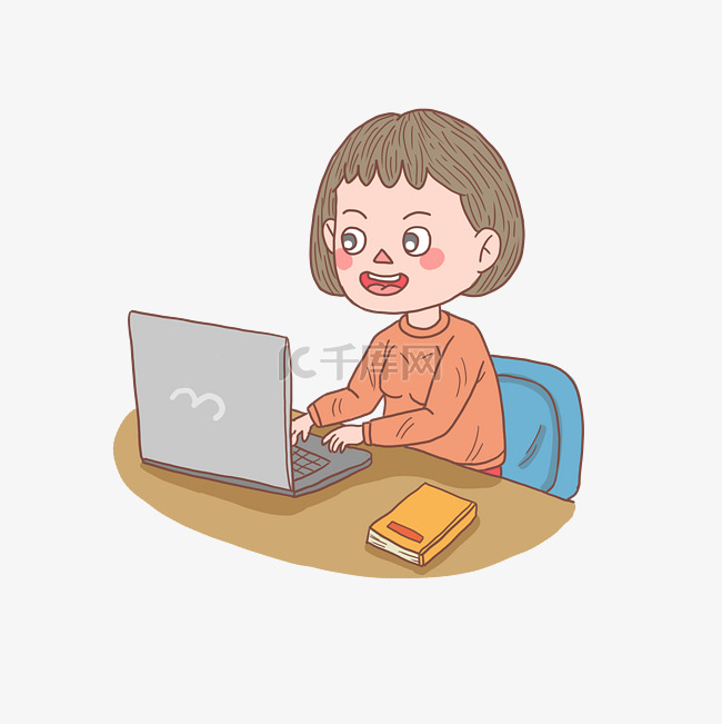卡通手绘人物工作中女文员素材图片免费下载-千库网