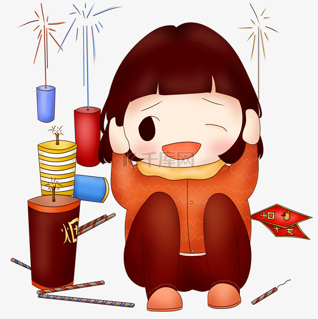 新年人物放烟花女孩素材图片免费下载-千库网