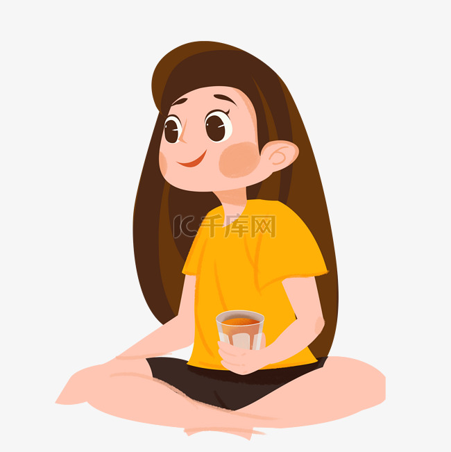 卡通坐着的小女孩下载素材图片免费下载-千库网