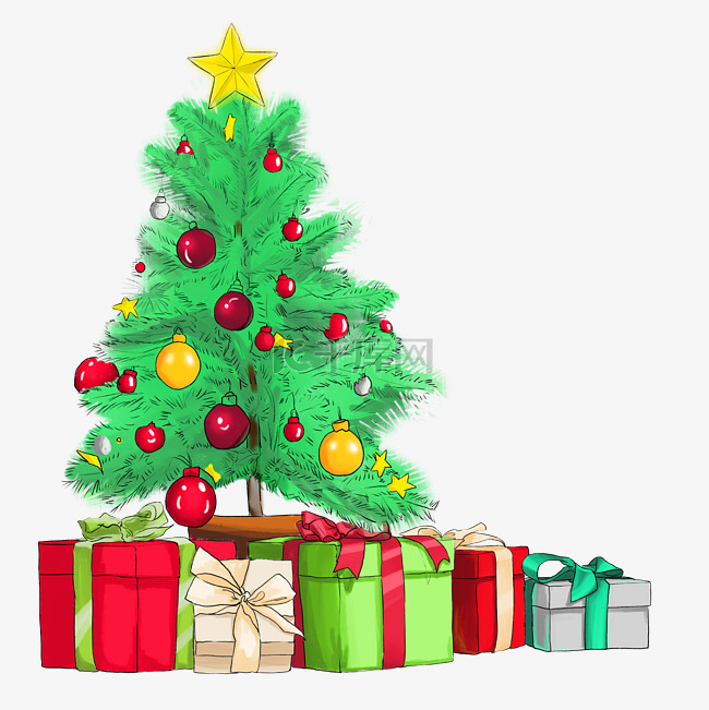 圣诞树和礼物堆素材图片免费下载-千库网