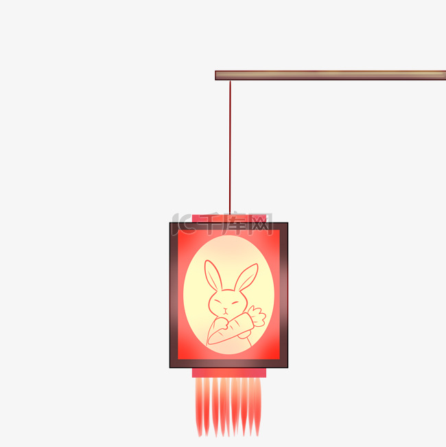 手绘红色兔子灯笼素材图片免费下载-千库网