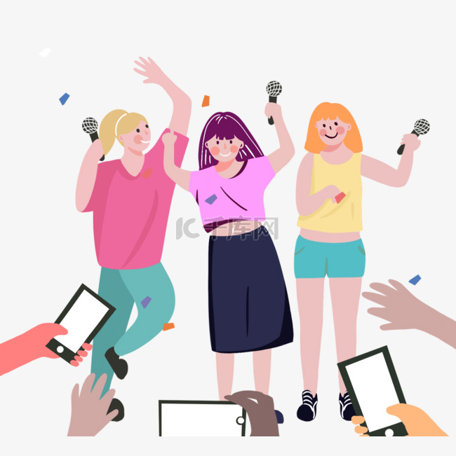 卡通手绘舞台唱歌拍照插画素材图片免费下载-千库网