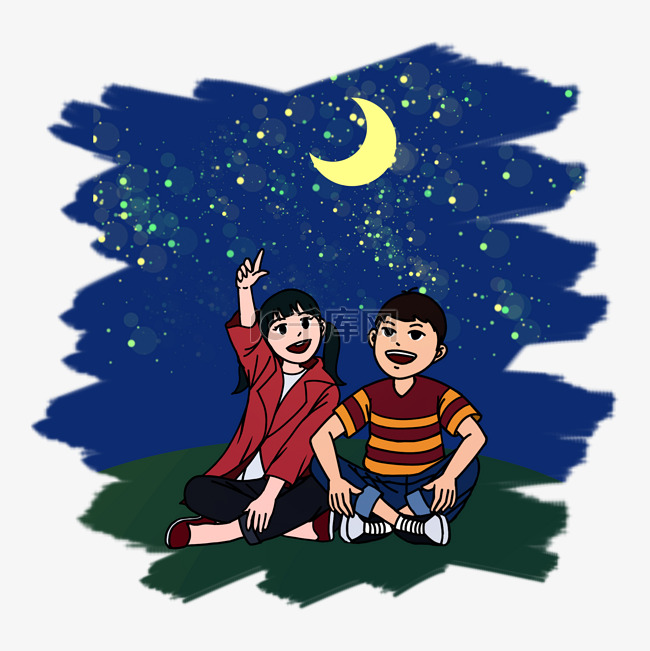 男孩女孩看星星素材图片免费下载-千库网
