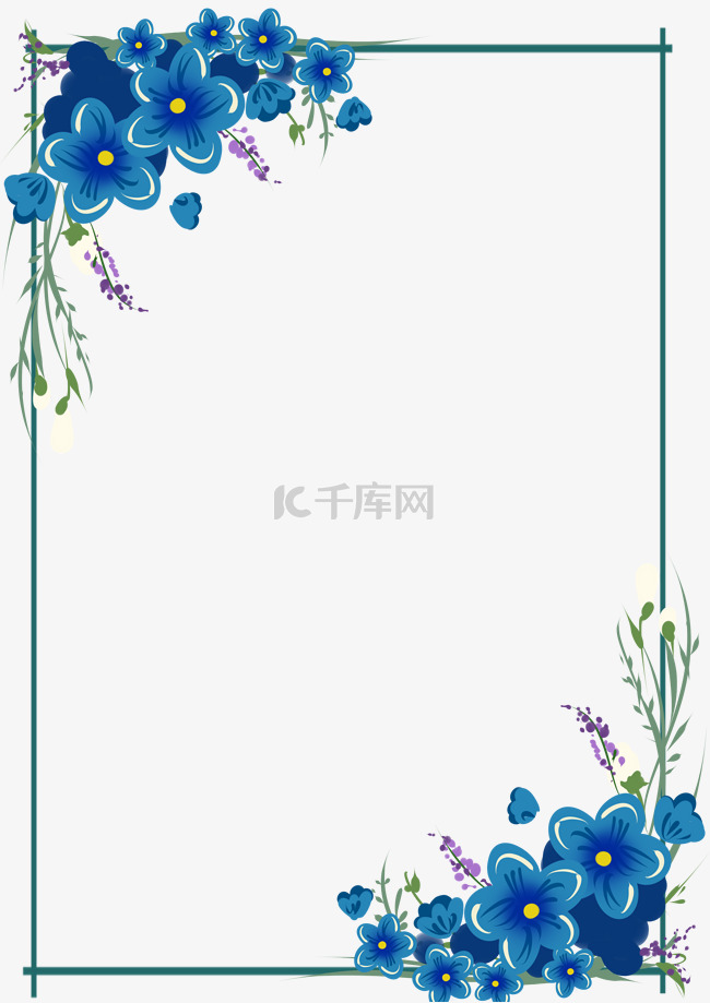 蓝色小花边框素材图片免费下载-千库网