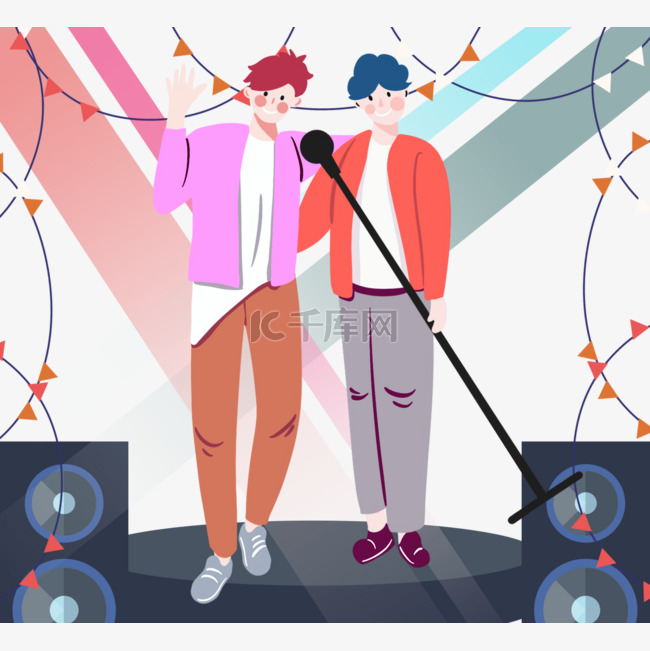卡通手绘舞台唱歌音乐插画素材图片免费下载-千库网