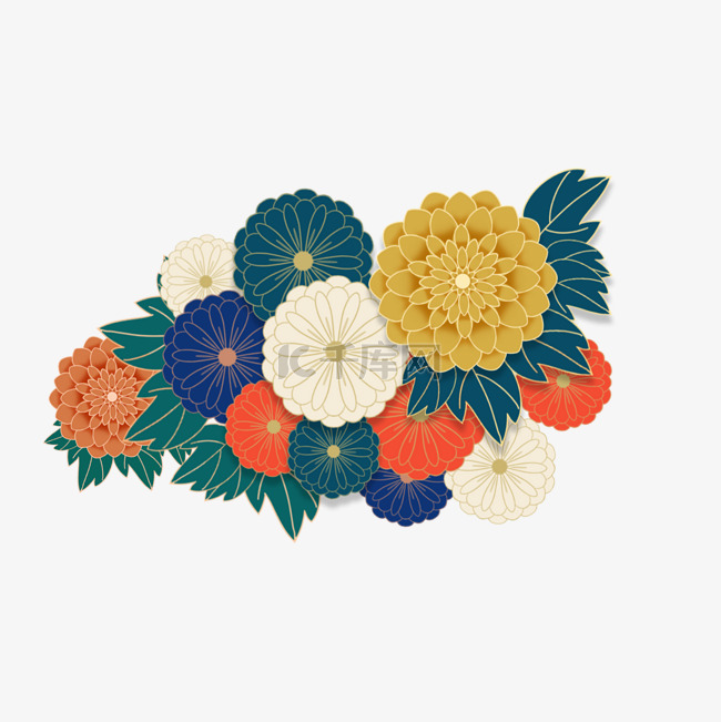 国潮风格花卉素材图片免费下载-千库网