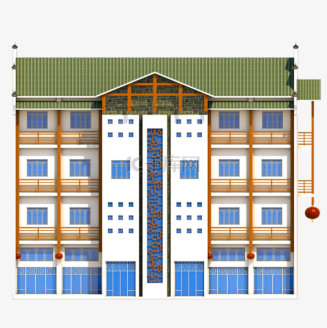 中式手绘楼房素材图片免费下载-千库网
