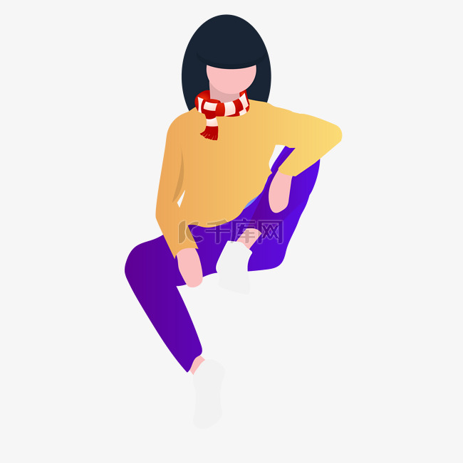 坐着的卡通美女人物素材图片免费下载-千库网