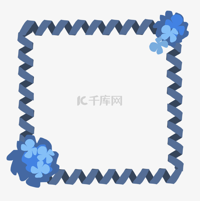 蓝色花朵花边边框素材图片免费下载-千库网