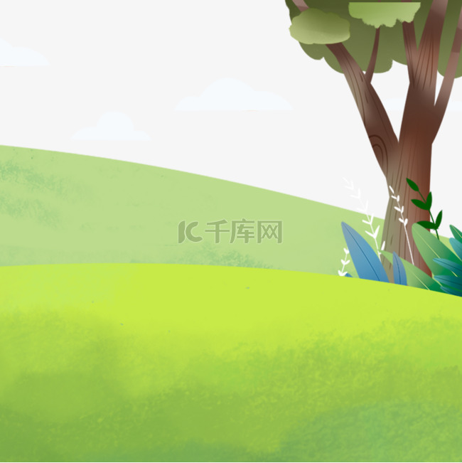 绿草地大树素材图片免费下载-千库网