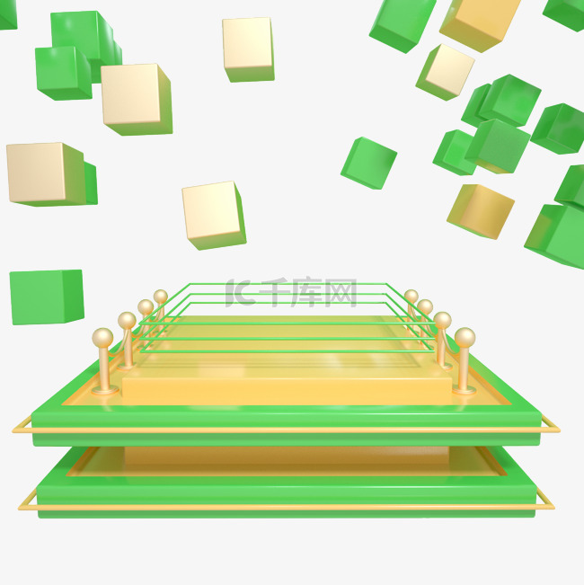C4D绿金色立方体端午节装饰舞台首页底座元素素材图片免费下载-千库网