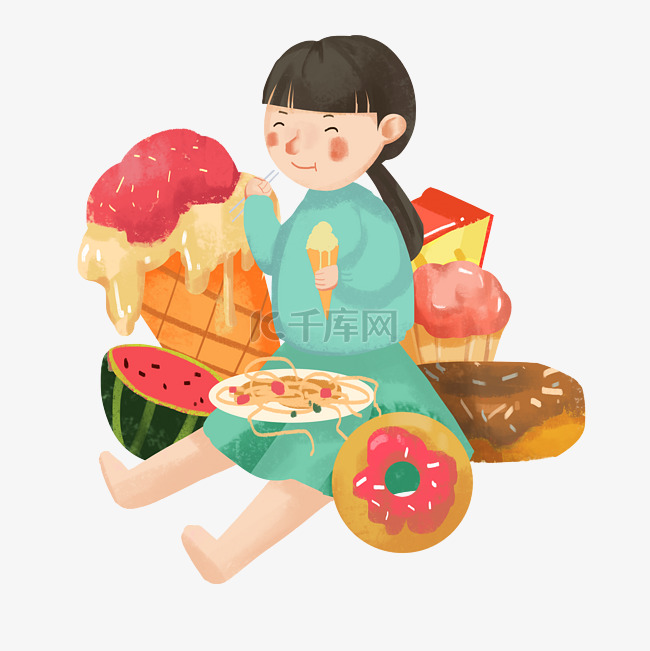 暴饮暴食小女孩素材图片免费下载-千库网